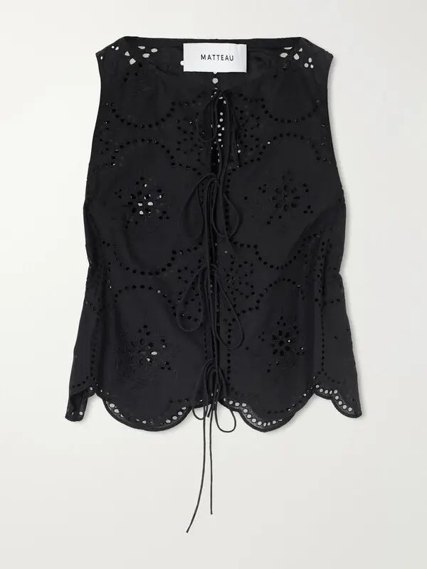 Matteau Scalloped Broderie Anglaise Cotton Top - Black