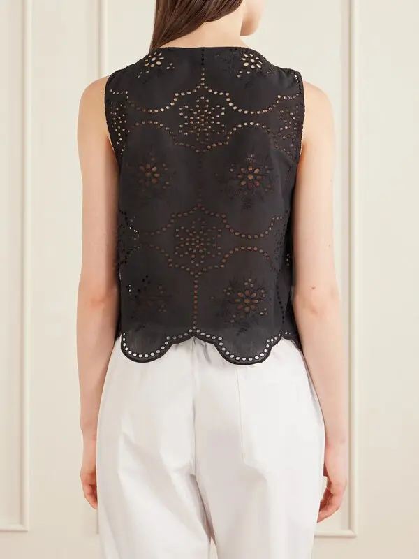 Matteau Scalloped Broderie Anglaise Cotton Top - Black
