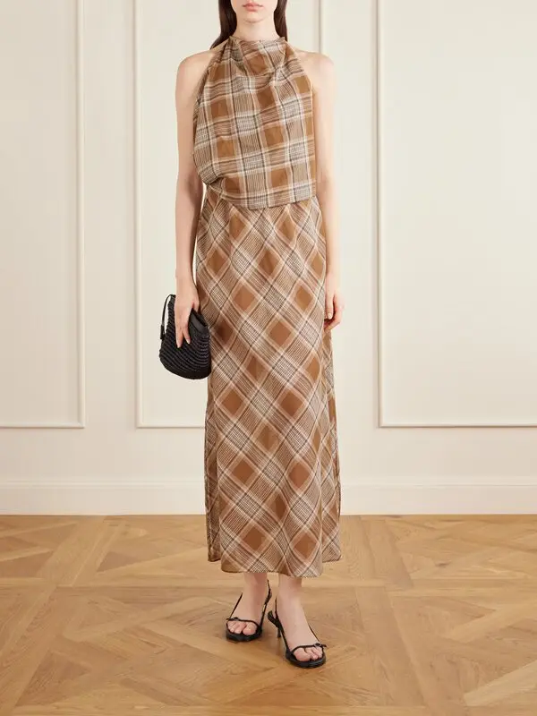 Matteau Layered Checked Cotton-voile Midi Dress - Brown