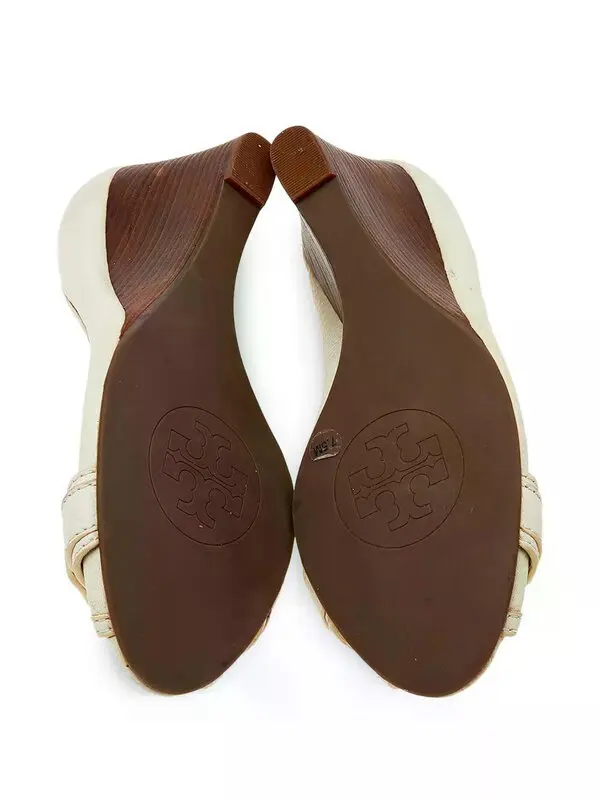 Tory Burch Logo Plaque Peep-toe Wedge Pumps