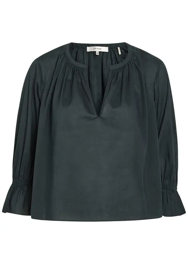 FRAME The Poet Gathered Cotton Blouse - Navy
