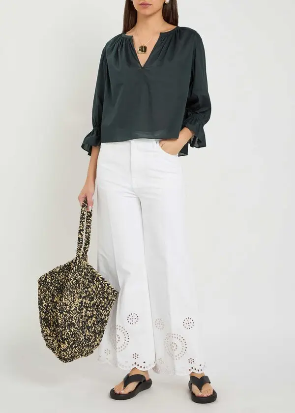 FRAME The Poet Gathered Cotton Blouse - Navy