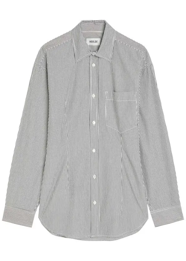 AGOLDE Striped Cotton-poplin Shirt - Grey