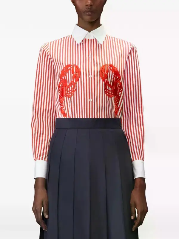 Thom Browne University Stripe Lobster Appliqué Shirt