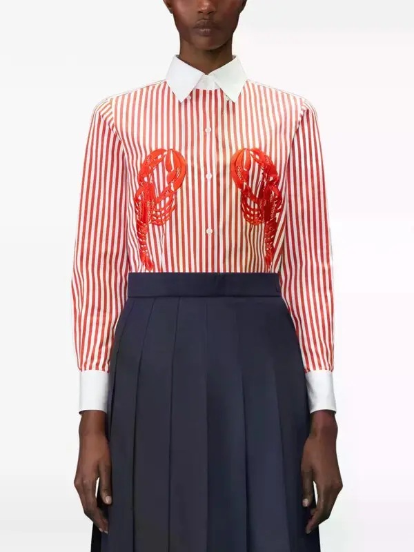 Thom Browne University Stripe Lobster Appliqué Shirt