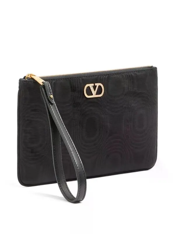 Valentino Garavani Vlogo Signature Clutch In Moiré Fabric With Jewel Embellishment - Black