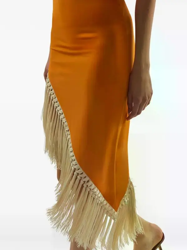 TALLER MARMO Asymmetric Fringe-trimmed Dress - Orange