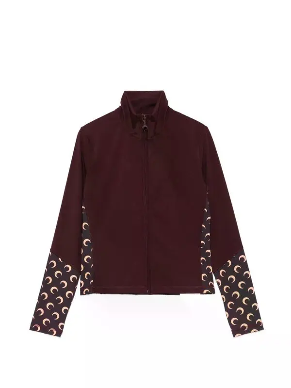 MARINE SERRE Moon Print Panelled High Neck Zip Top - Red