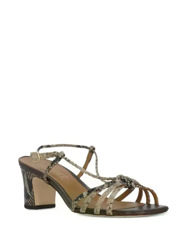 JULIE DEE Snake-effect Heeled Sandals - Brown