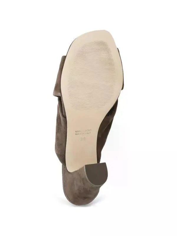 JULIE DEE Suede Crossover Block Heel Sandals - Brown