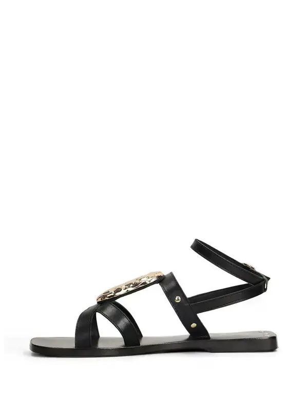 CORAL BLUE Leather Sandals With Gold Tone Detailing - Black