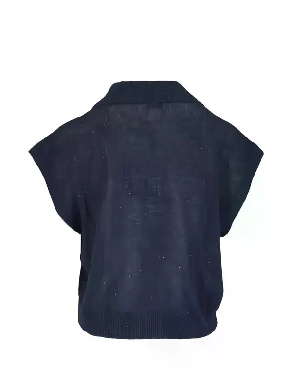 Brunello Cucinelli Sequin-embellished V-neck Sleeveless Sweater - Blue
