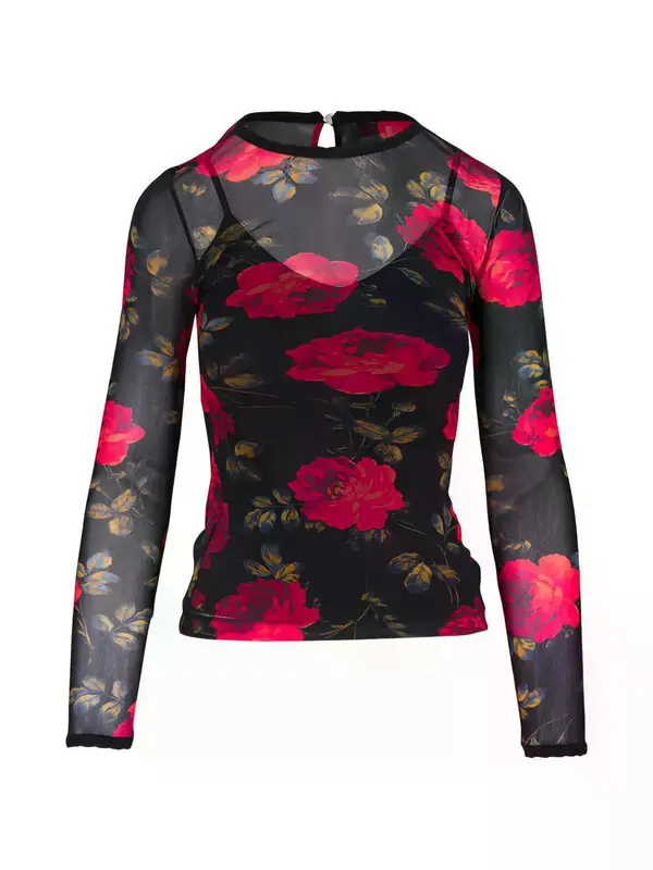 Carolina Herrera Floral Print Mesh Blouse - Black