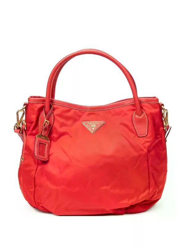 Prada Logo Plaque Tote Bag - Red