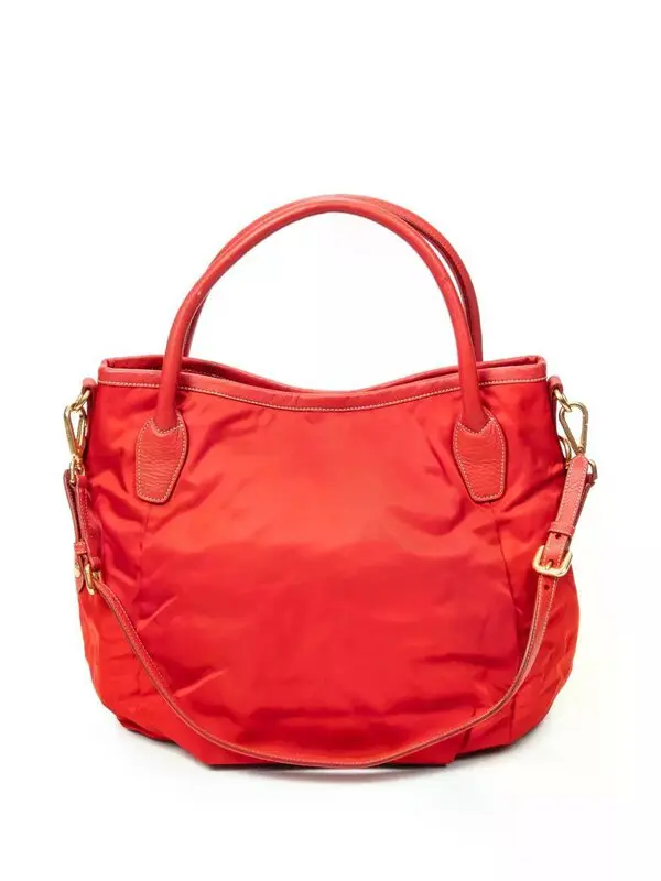 Prada Logo Plaque Tote Bag - Red