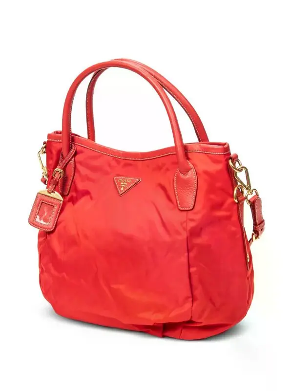 Prada Logo Plaque Tote Bag - Red