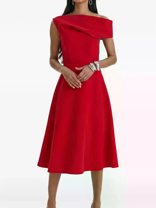 MOOS STUDIO Off-shoulder A-line Midi Dress - Red