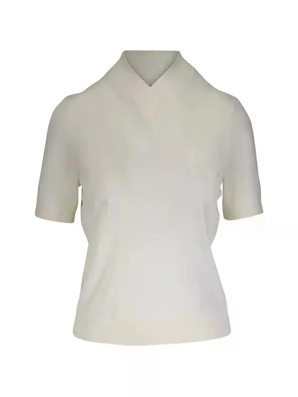 Lela Rose Crossover Neck Short-sleeve Sweater