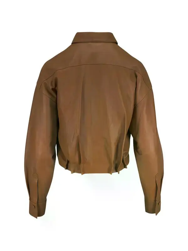 ODEEH Pleated Leather Jacket - Brown