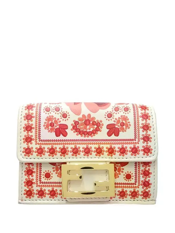 Fendi 2010-2026 Leather Coral Bandana Baguette Micro Trifold Wallet Small Wallets - Red
