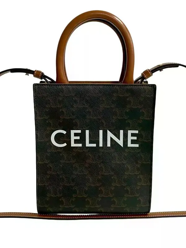 Celine 2021 Mini Triomphe Coated Canvas Vertical Cabas Satchel - Brown