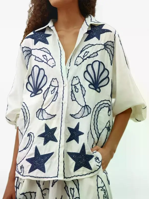 Farm Rio Embroidered Linen Shirt