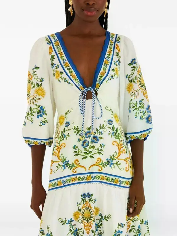 Farm Rio Floral Tapestry Cut-out Midi Dress - White