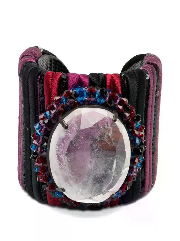 Giorgio Armani 2000s Crystal-embellished Sequin-trim Cuff Bracelet - Black