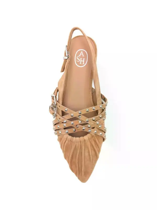 Ash Studded Ruched Ballet Flats - Brown