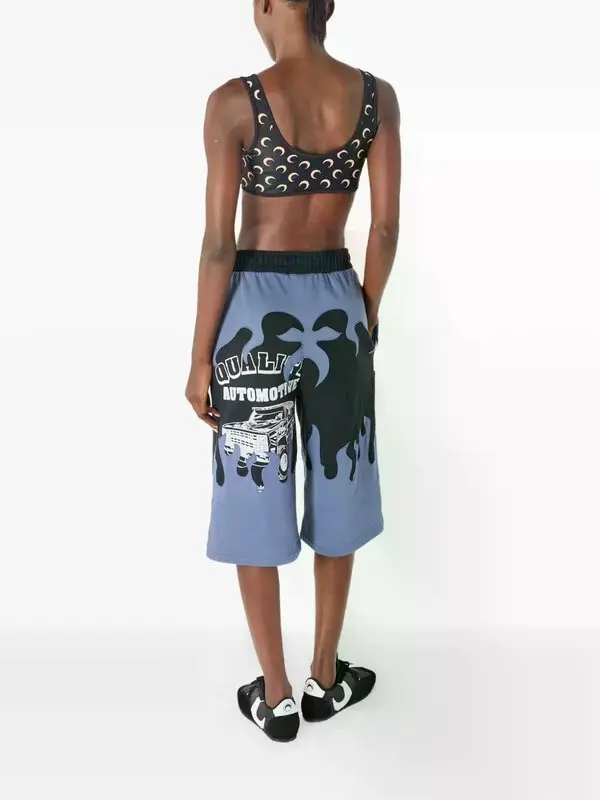 MARINE SERRE Patchwork Jersey Shorts With Graphic Print - Blue