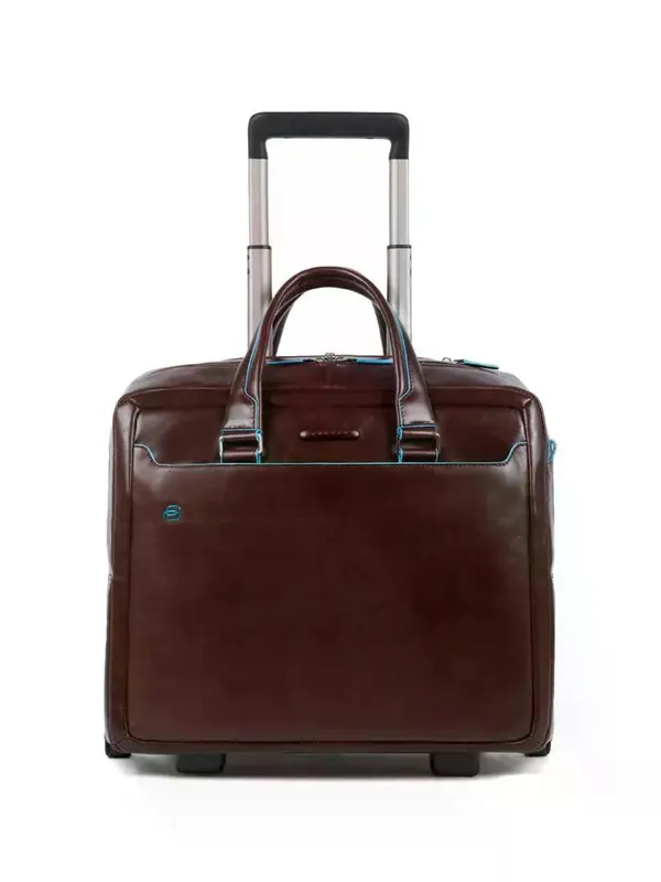 PIQUADRO Personalised Leather Pilot Bag With Wheels - Brown
