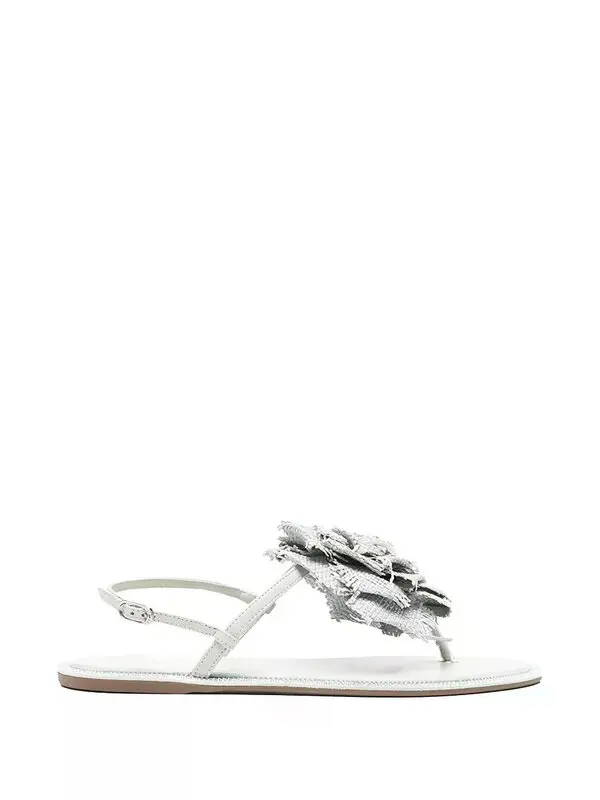 LE SILLA Rose Raffia Effect Flower Detail Sandals - Silver