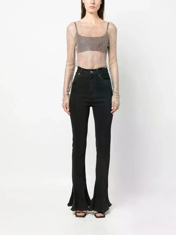 GENNY Rhinestone Mesh Cropped Blouse