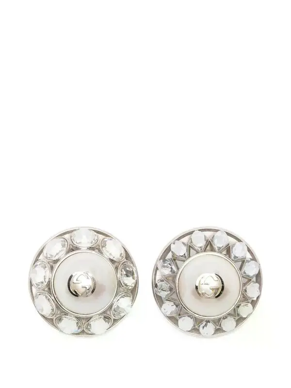 Gucci 2020s Interlocking G Crystal And Faux Pearl Earrings - Silver