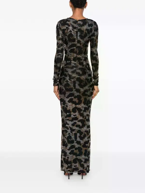 MIRON Embellished Ruched Leopard Print Maxi Dress
