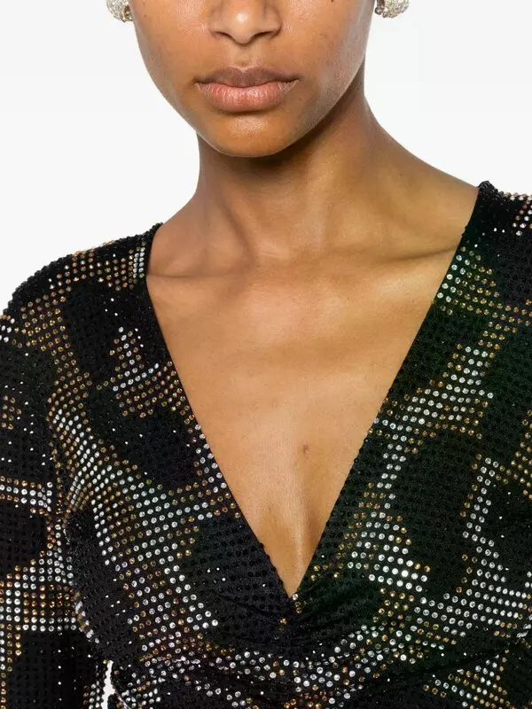 MIRON Embellished Ruched Leopard Print Maxi Dress