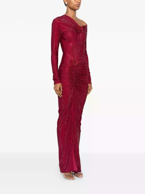 MIRON Crystal Embellished Flower Accent Maxi Dress