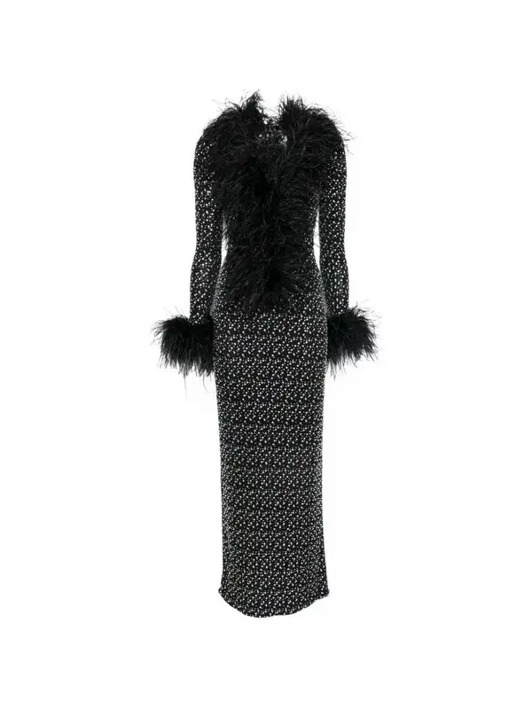 MIRON Embellished Maxi Dress With V-neck And Long Sleeves