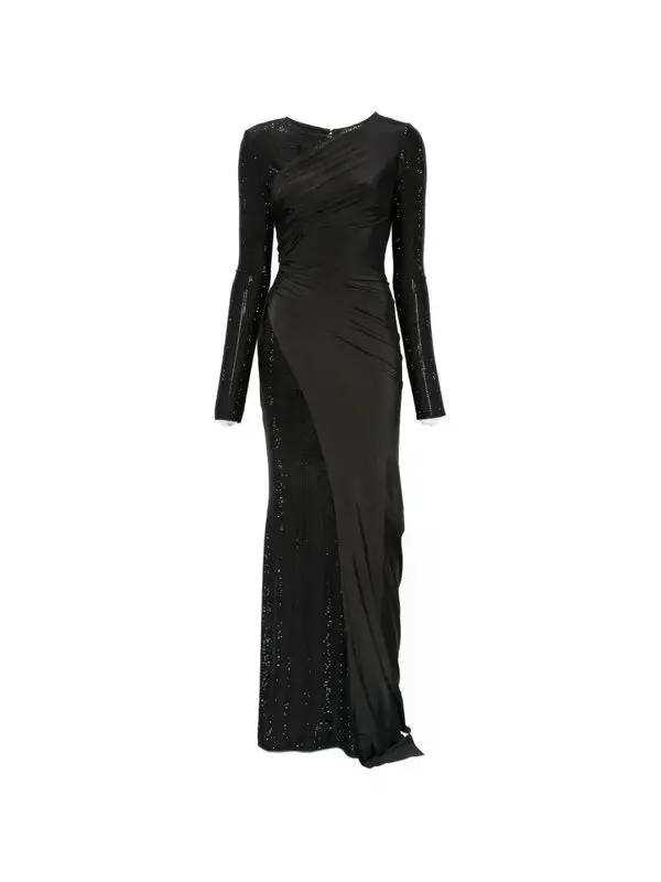 MIRON Crystal Embellished Draped Maxi Dress