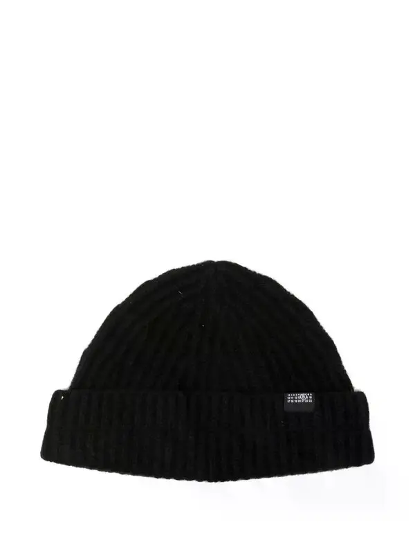 MAISON MARGIELA Ribbed-knit Logo Patch Beanie Hat - Black