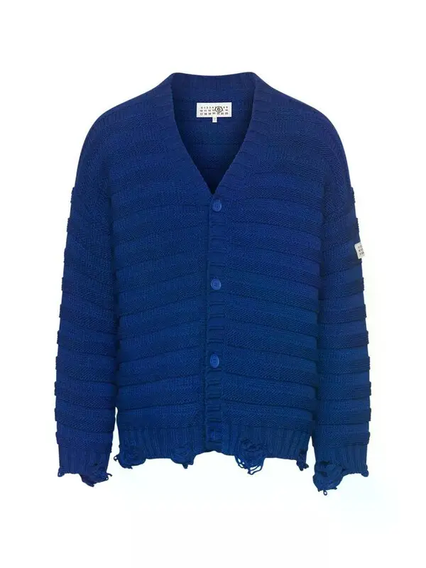 MAISON MARGIELA Distressed Horizontal-stripe Cardigan - Blue