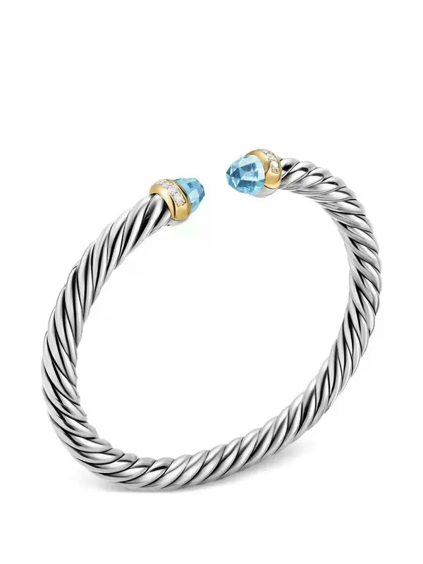 David Yurman Cable Flex Bracelet With Sky Blue Topaz And Diamonds - Silver