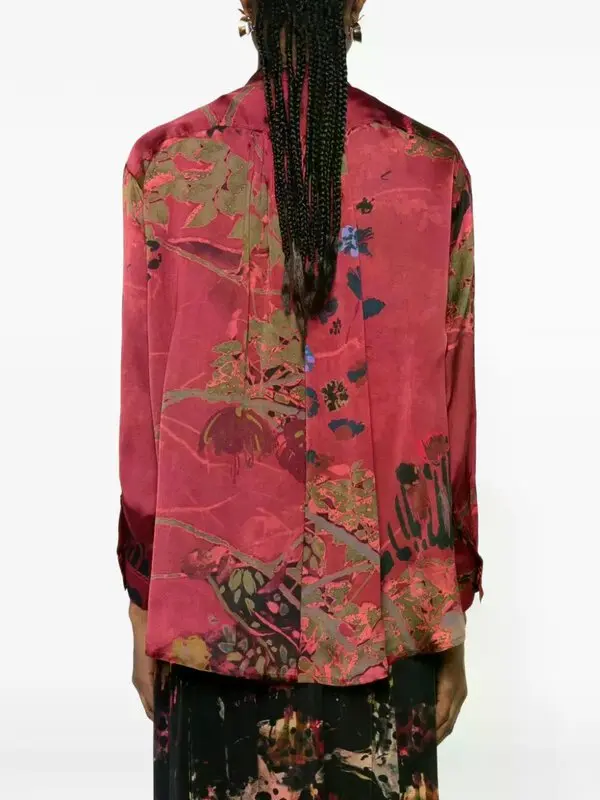 YAVI Floral Print Silk-blend Shirt