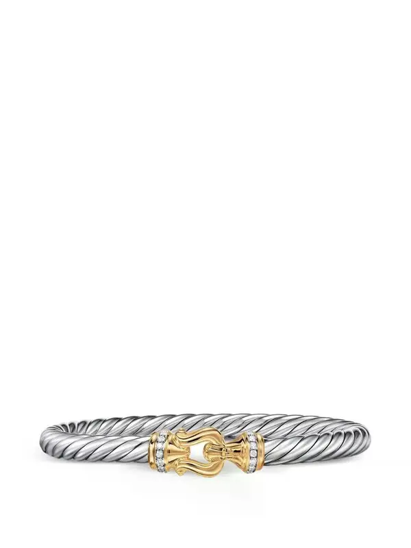 David Yurman Cable Flex® Buckle Bracelet With Pave Diamonds In Sterling And 14k Yellow Gold