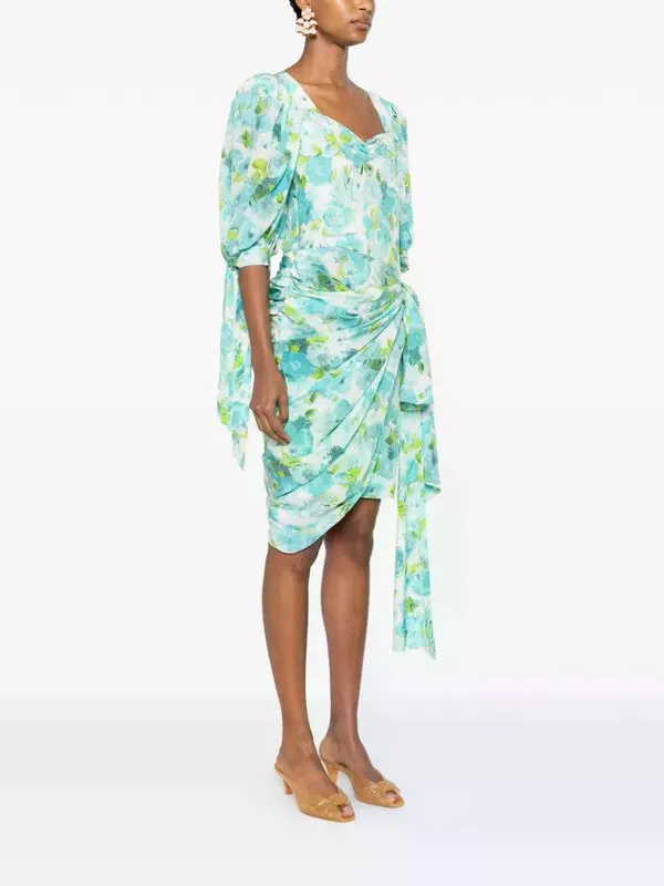 Chloé Floral Print Sweetheart Neck Puff Sleeve Midi Dress