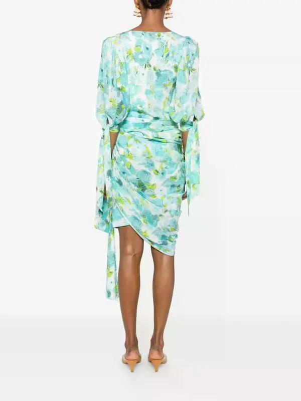 Chloé Floral Print Sweetheart Neck Puff Sleeve Midi Dress