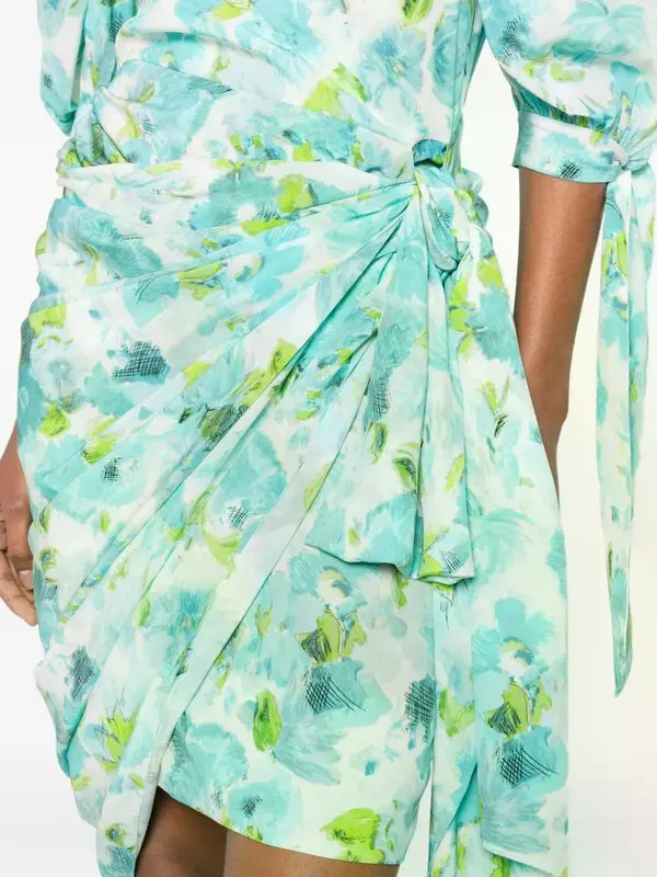 Chloé Floral Print Sweetheart Neck Puff Sleeve Midi Dress