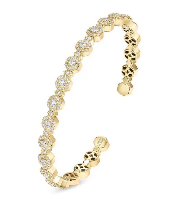 DAVID MORRIS Yellow Gold And Diamond Hexagon Bangle - Clear