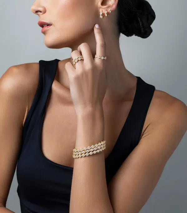 DAVID MORRIS Yellow Gold And Diamond Hexagon Bangle