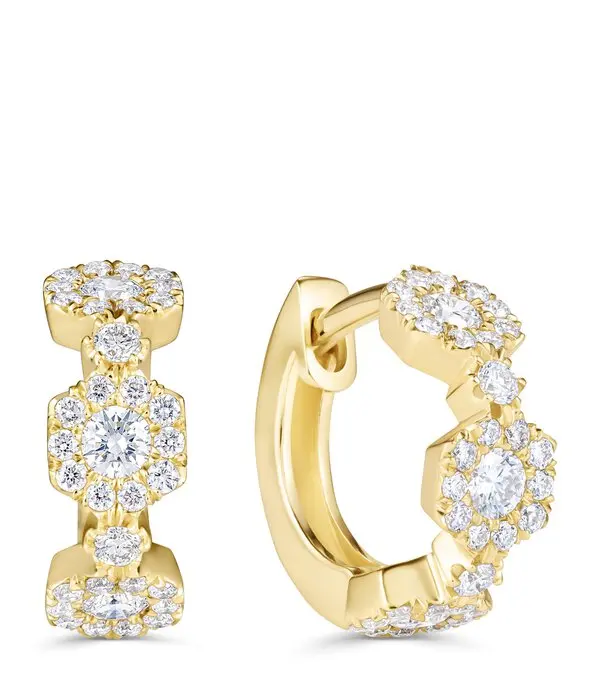 DAVID MORRIS Yellow Gold Diamond Triolette Hexagon Hoop Earrings - Clear